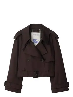 Burberry Cropped Gabardine Trench Jacket - Clove Brown