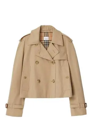 Burberry Cropped Gabardine Trench Jacket - Honey Beige