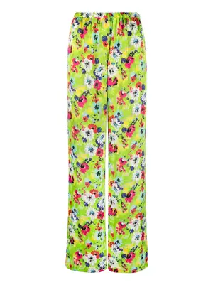 MSGM Floral Print Palazzo Trousers - Green