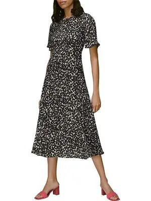 Whistles Sahara Cat Alana Midi Dress - Black/multi