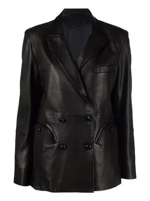 BLAZÉ MILANO Double-breasted Leather Blazer - Black