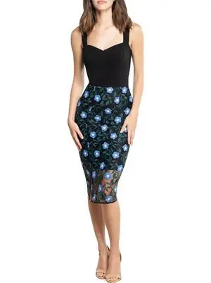 Dress The Population Ellina Embroidered Floral Body-con Dress - Sky Blue Multi