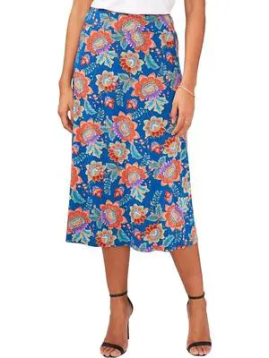 Chaus Chaus Floral Print Midi Skirt Blue/red/multi