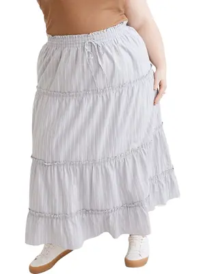 Madewell Striped Ruffle Tiered Maxi Skirt - Blue/white Stripe
