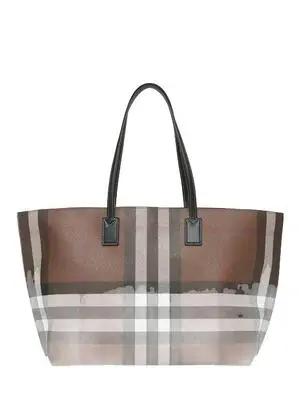 Burberry Medium Check E-canvas & Leather Tote - Dark Birch Brown Chk