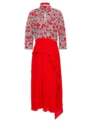 Diane Von Furstenberg Printed Crepe Midi Dress With Tie Neck - Red