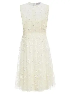 Red Valentino Glittered Floral-print Point D'esprit Mini Dress - Ivory