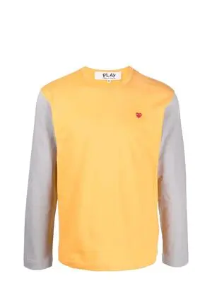 Play Comme Des Garcon Logo-embroidered Colour-block T-shirt - Orange