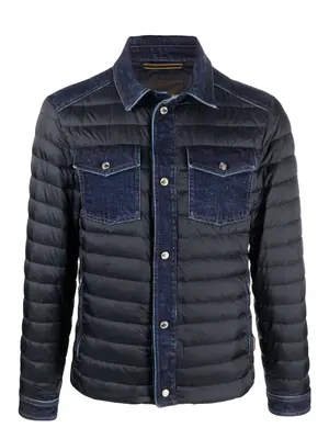 MOORER Denim-detail Padded Jacket - Blue
