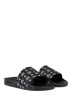 Mcm Monogram Rubber Slides - Black