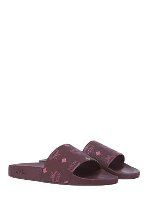 Mcm Monogram Print Rubber Slides Cinnamon