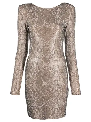 Philipp Plein Python-print Crystal Mini Dress - Neutrals