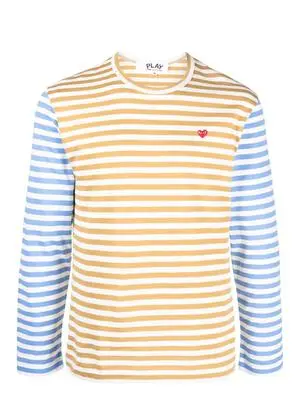 Play Comme Des Garcon Logo-embroidered Stripe-print T-shirt - Blue