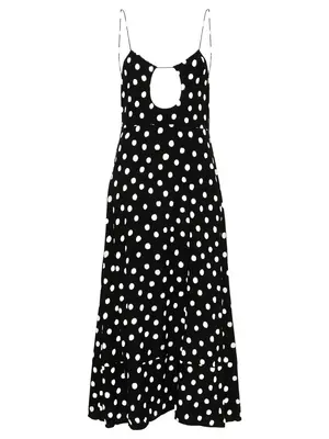 Saint Laurent Polka Dot Print Midi Dress - Black