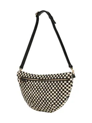 Clare V. Woven Leather Fanny Pack - Black/cream Check