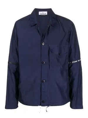 Stone Island Detachable-sleeves Logo-print Shirt Jacket - Blue