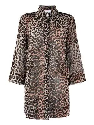GANNI Leopard-print Shirt - Brown