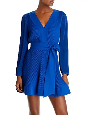 MILLY Milly Liv Belted Pleated Dress Cobalt