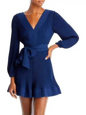 MILLY Liv Belted Pleated Dress - Navy