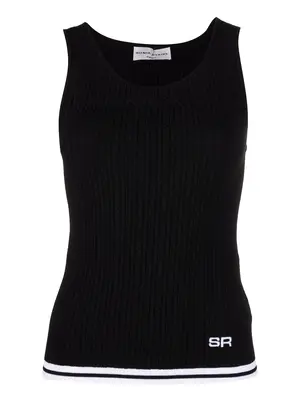 Sonia Rykiel Paris Logo-embroidered Pointelle-knit Tank Top - Black
