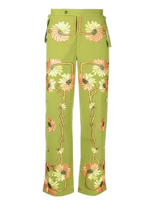 BODE Floral Embroidered Trousers - Green