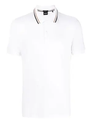 BOSS Stripe-collar Short Sleeved Polo Shirt - White