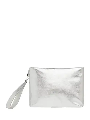 Whistles Avah Leather Clutch Bag - Silver