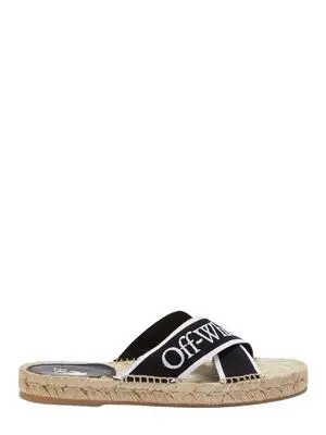 Off-White Cotton And Leather Crisscross Espadrille Sandals - Black