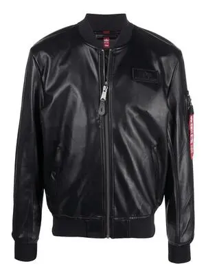 Alpha Industries Logo-Patch Faux Leather Bomber Jacket Black