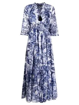Samantha Sung Embroidered Cotton Midi Dress - Blue