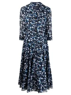 Samantha Sung Geometric Print Shirt Dress - Blue