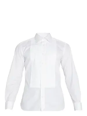 TOM FORD Pleated Bib-front Cotton Dress Shirt - White Solid