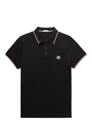 Moncler Logo-appliquéd Striped Cotton-piqué Polo Shirt - Black