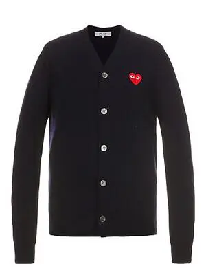 Play Comme Des Garcon Heart-embroidered Wool Cardigan - Navy