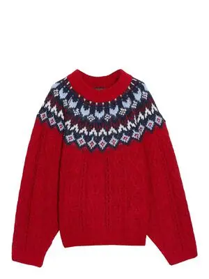 Rag & Bone Willow Fair Isle Cable-knit Sweater - Red