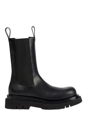 Bottega Veneta Lug Leather Ankle Boots - Black