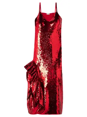 Loewe Ruffled Sequined Wool Midi Dress - Red