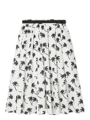 Moncler Belted Pleated Printed Shell Midi Skirt - White