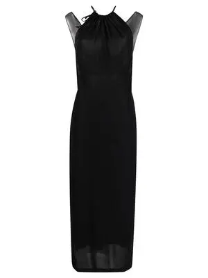 Alberta Ferretti Halterneck Mesh Silk Dress - Black