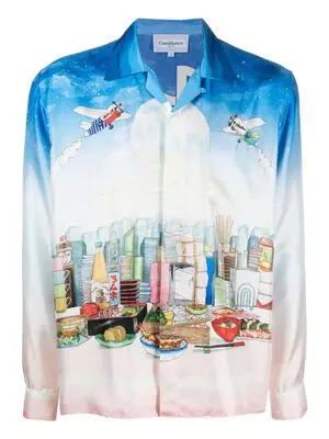 Casablanca Casa Cafe Landscape-print Silk Shirt - Blue