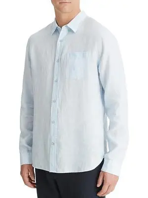 Vince Solid Linen Button Down Shirt - Glacier
