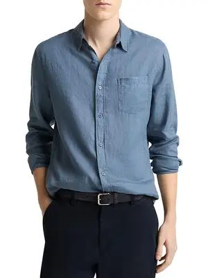 Vince Solid Linen Button Down Shirt - Uniform Blue