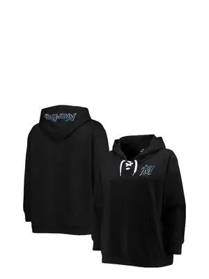 Profile Miami Marlins Lace-up V-neck Pullover Hoodie - Black