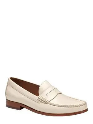 Johnston & Murphy Baldwin Penny Loafer Ivory Brush Off Full Grain