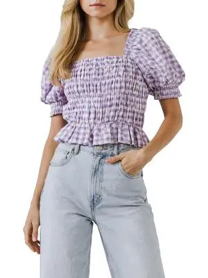English Factory Embroidered Smocked Top - Purple
