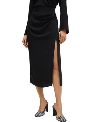 Mango Vent Midi Skirt Black