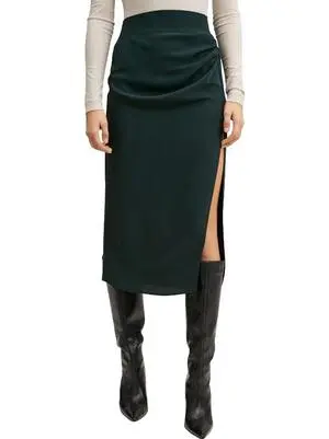 Mango Vent Midi Skirt - Dark Green