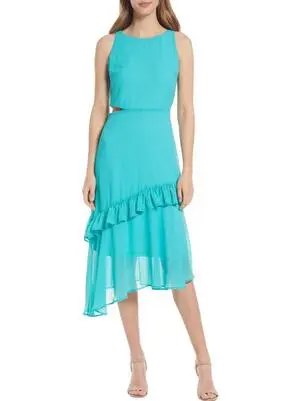 Sam Edelman Ruffle Cutout Midi Dress Turquoise