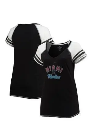 SOFT AS A GRAPE Miami Marlins Raglan V-neck T-shirt - Black