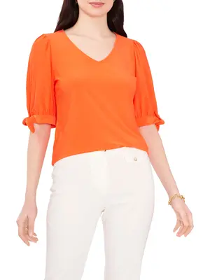 Chaus Chaus V-Neck Tie Sleeve Blouse Orange